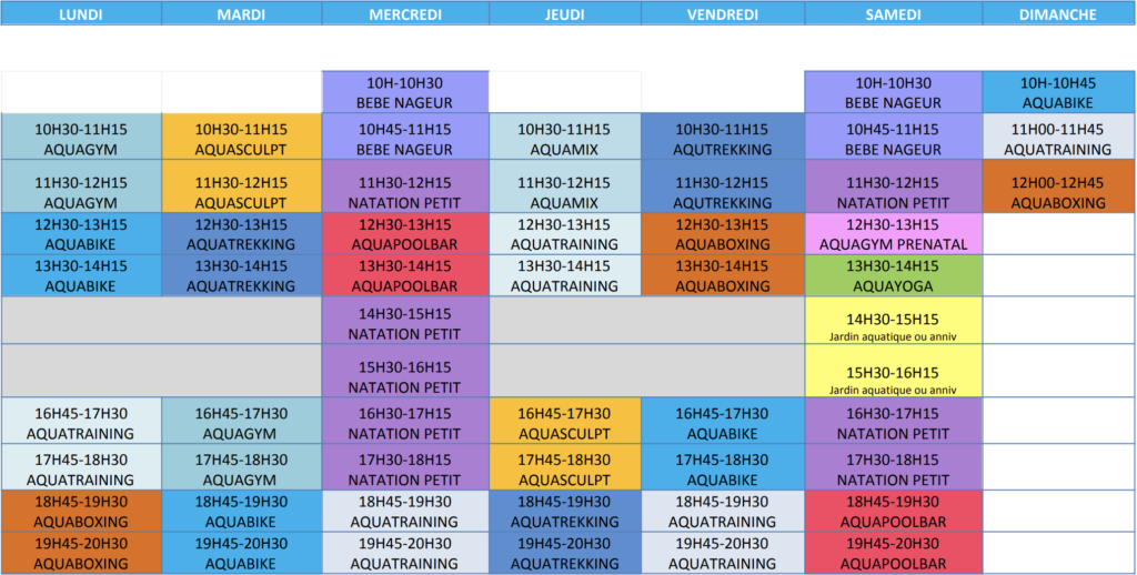 Planning | Aquabecool Eysines