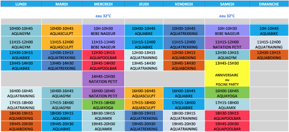Planning | Aquabecool Eysines