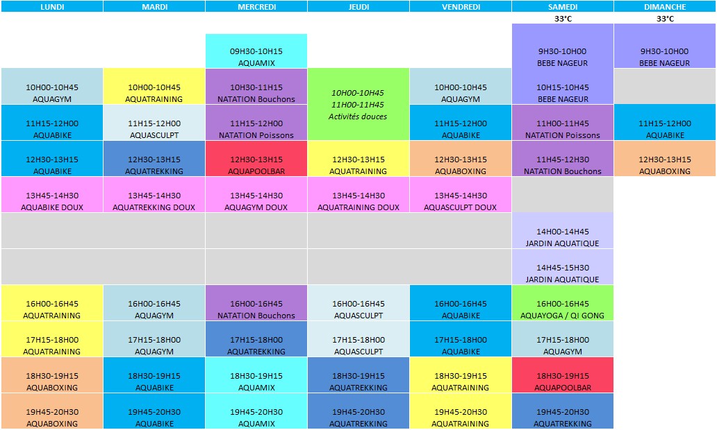 Planning - Aquabecool Eysines