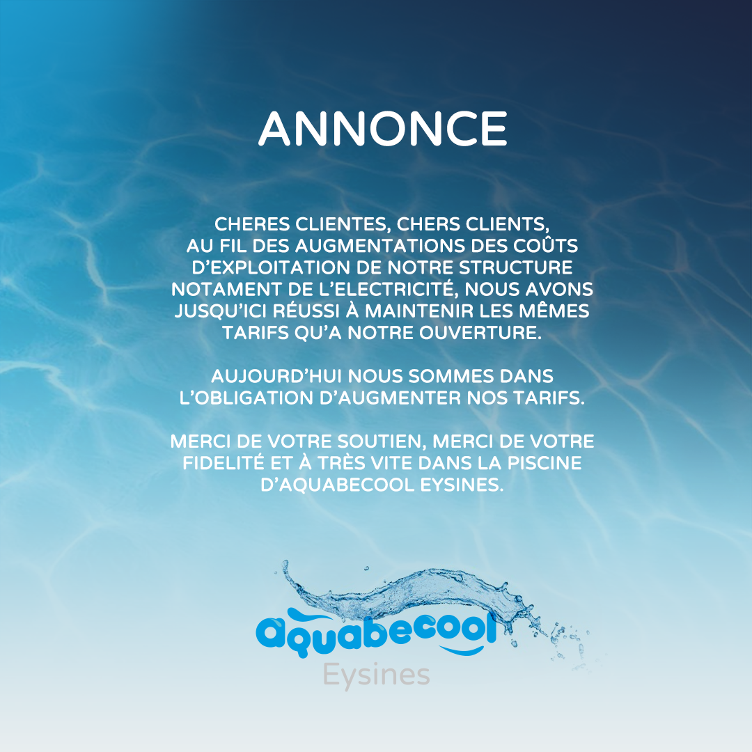 Nouveaux tarifs à partir du 01/09/2023 - Aquabecool Eysines